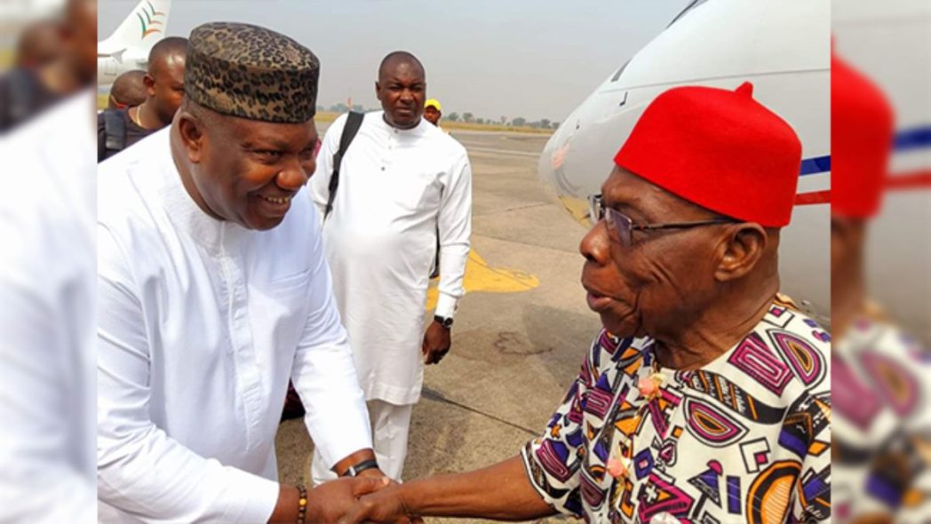 Obasanjo sports Igbo attire for John Nwodo in Enugu - QED.NG